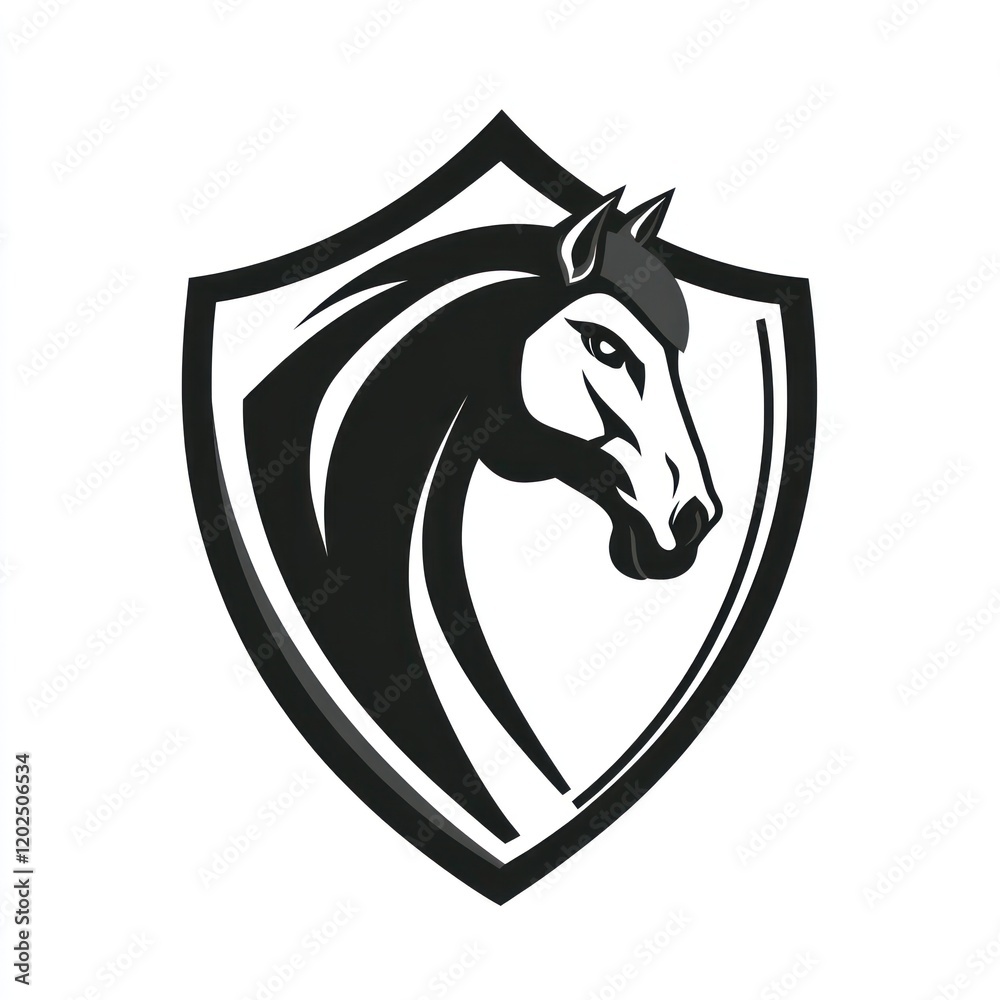 Horse head symbol inside a shield, isolated on white background, for ...