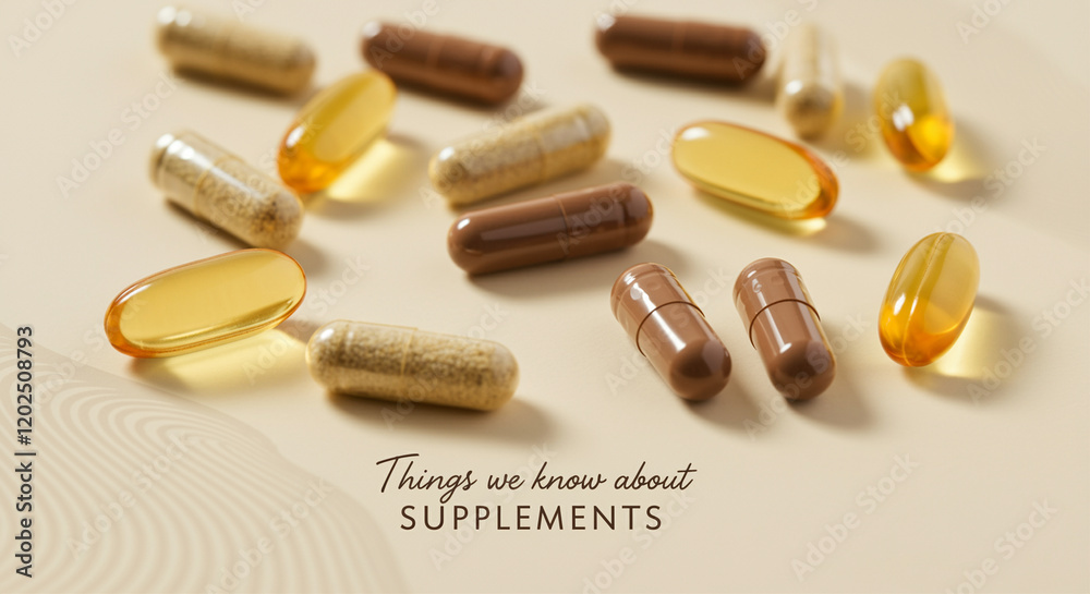Supplements on neutral background with focus on health benefits and ...