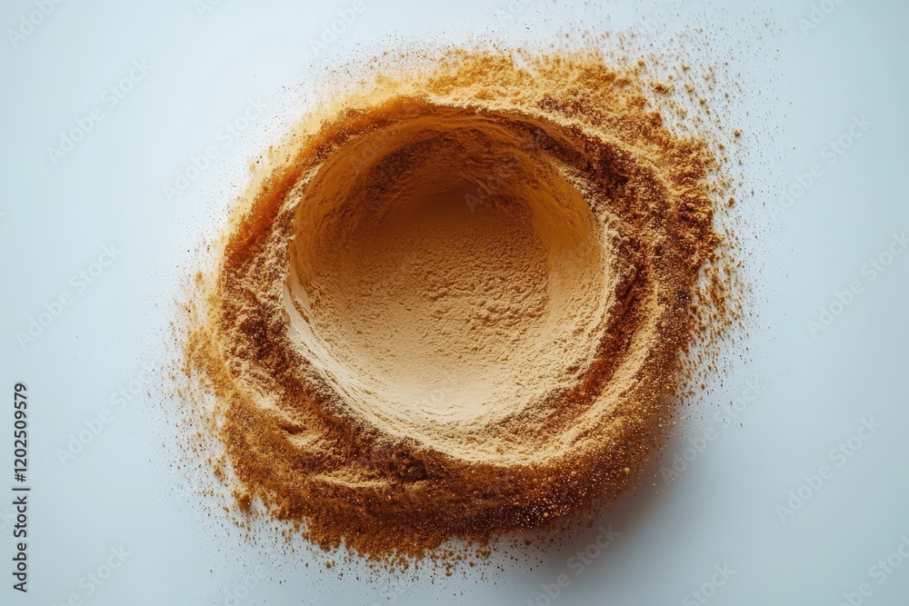 Garlic powder in a thin circle, pale yellow and crisp, adding texture ...