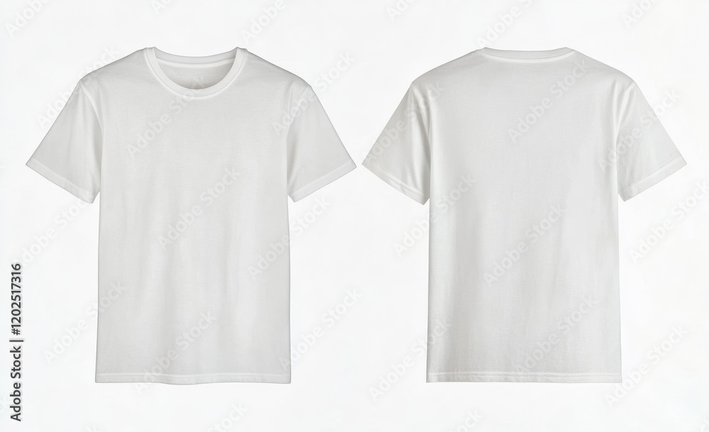 Men's white blank T-shirt template,from two sides, natural shape on invisible mannequin, for ...