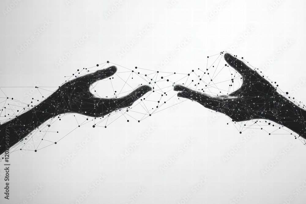 Hands reaching out with connection lines depicting unity and ...