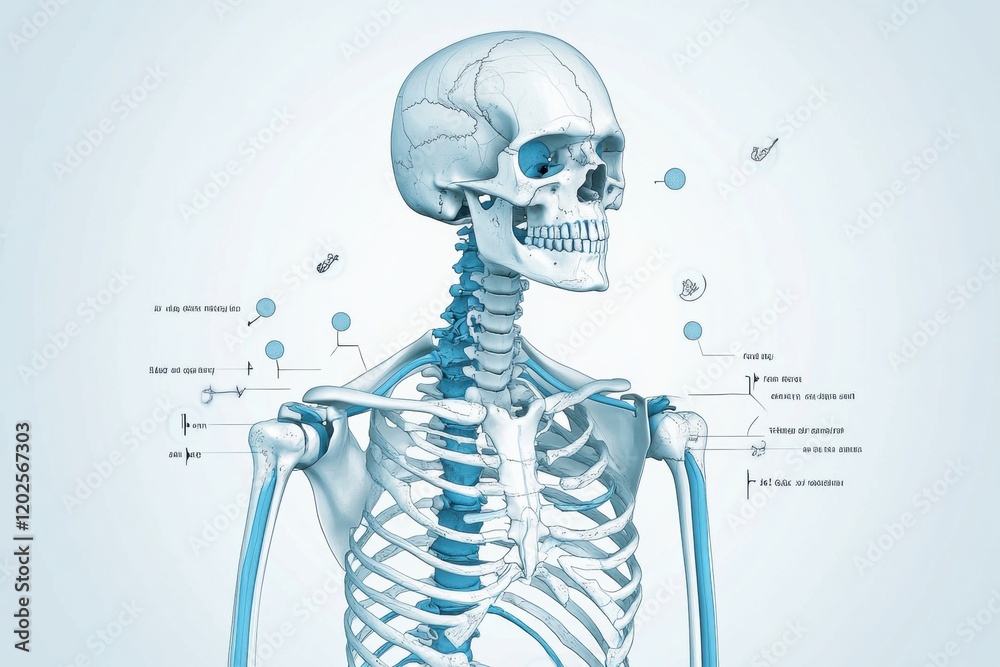 Detailed anatomical illustration of a human skeleton showcasing major ...