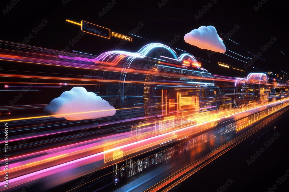 High-speed data cloud transfer, digital network, futuristic tech ...