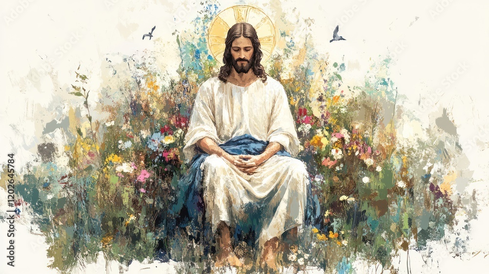 Tranquil Jesus: A Serene Watercolor Illustration of the Savior ...