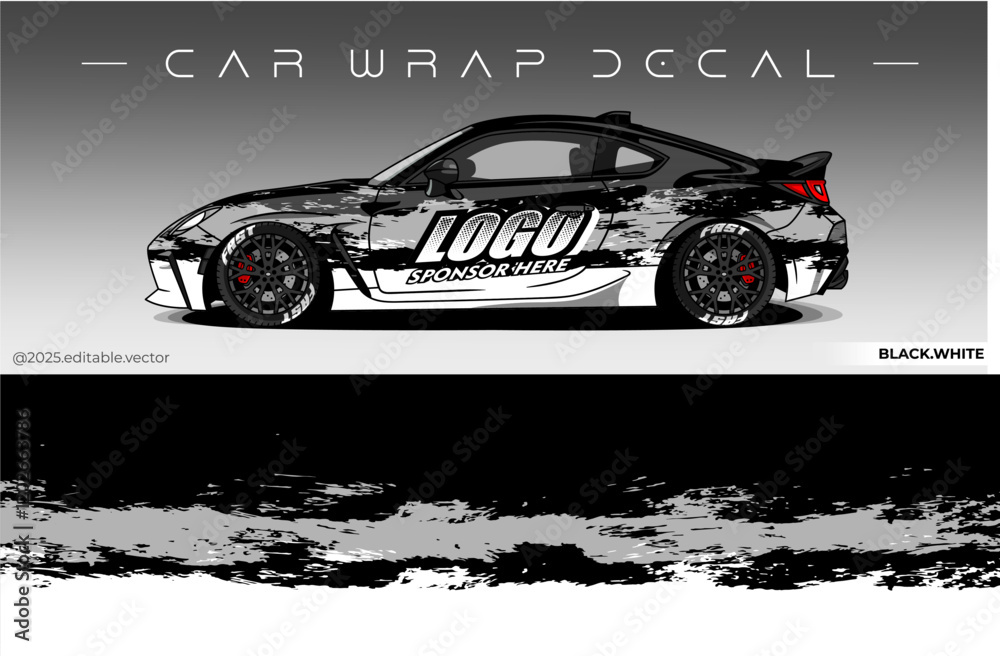 Car Wrap Design. Livery decal car vector with black white colour ...
