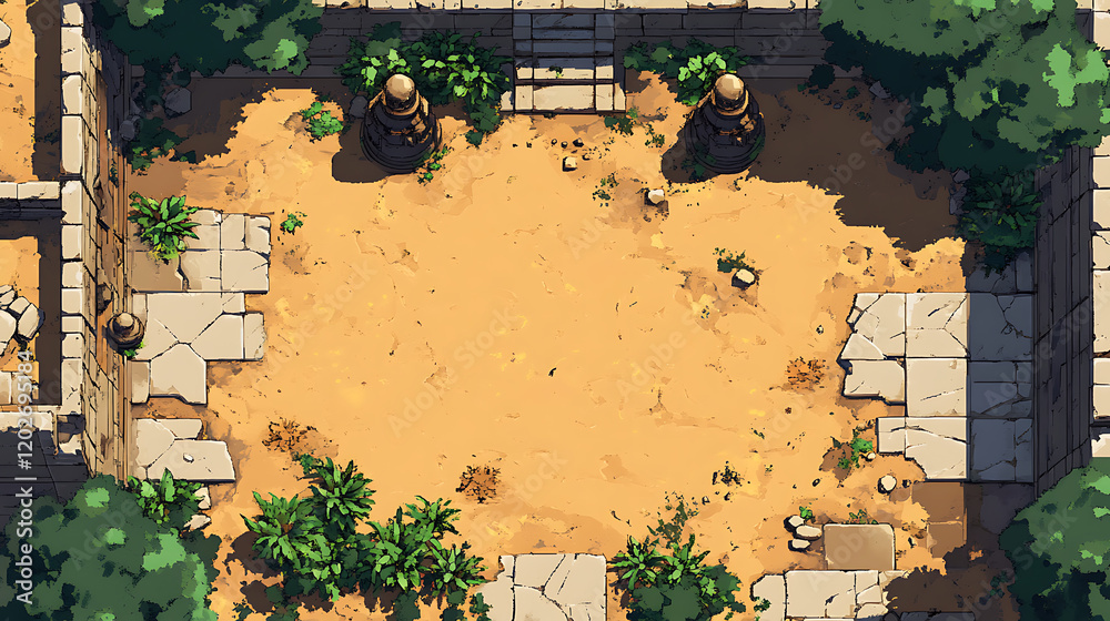 Arid Battle Map Game: Sunlit Ruins Pixel Art Stock Illustration | Adobe ...