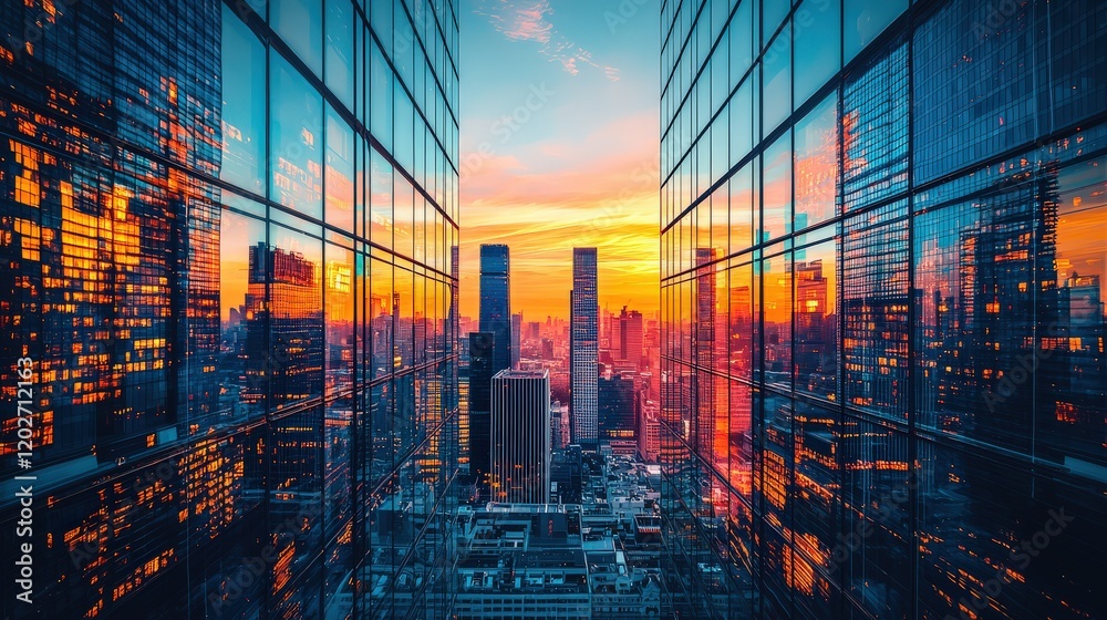 A high-resolution HDRI of a bustling cityscape at twilight, with ...