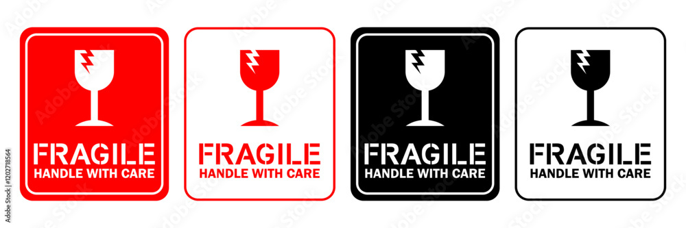 Fragile package icons set, handle with care logistics and delivery shipping labels. Fragile box ...