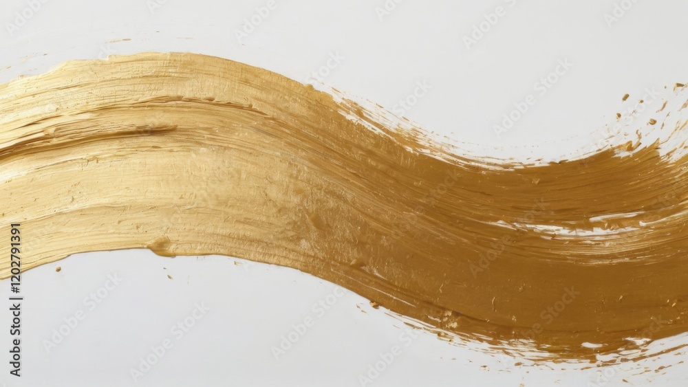 Golden wave brush stroke on white background with smooth shine and ...