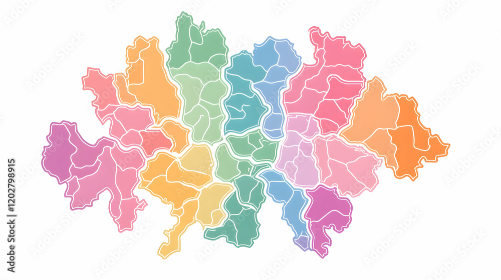 Colorful map of administrative divisions, illustrating regional ...