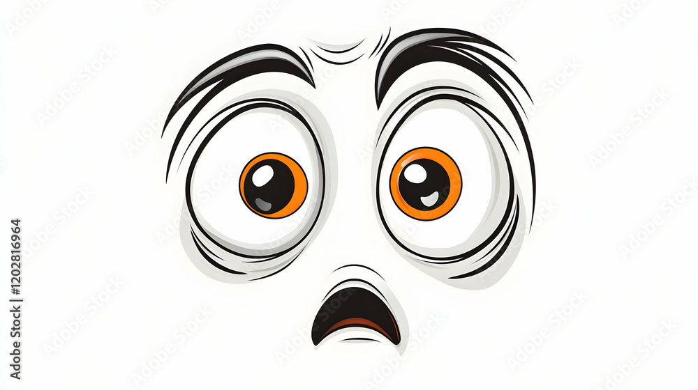Worried cartoon eyes, wide-eyed expression, white background, digital illustration, perfect for ...
