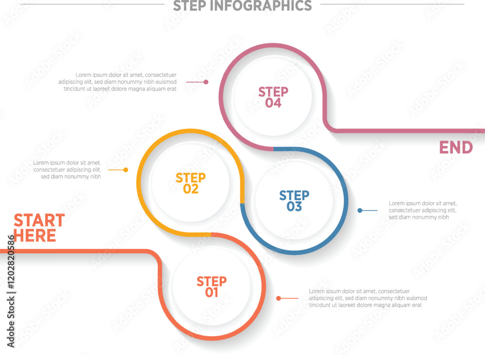 Colorful Modern Timeline infographic template. 4 Step timeline journey ...