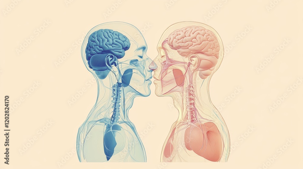 Anatomical breathing cycle diagram featuring dual human torso profiles ...
