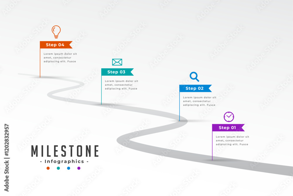 milestone route map template with four step process Stock Vector ...