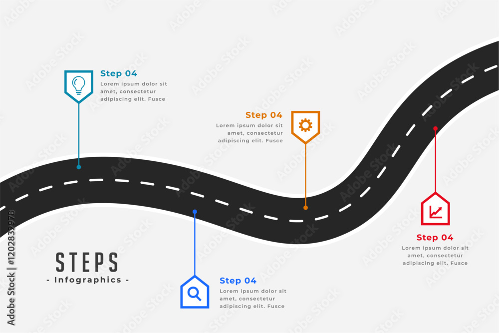 infographic route map template with four easy step to target Stock ...