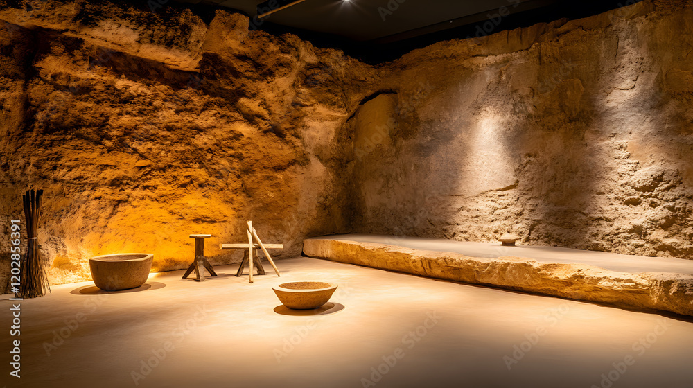 Exploration of ancient artifacts in a natural cave museum exhibit ...