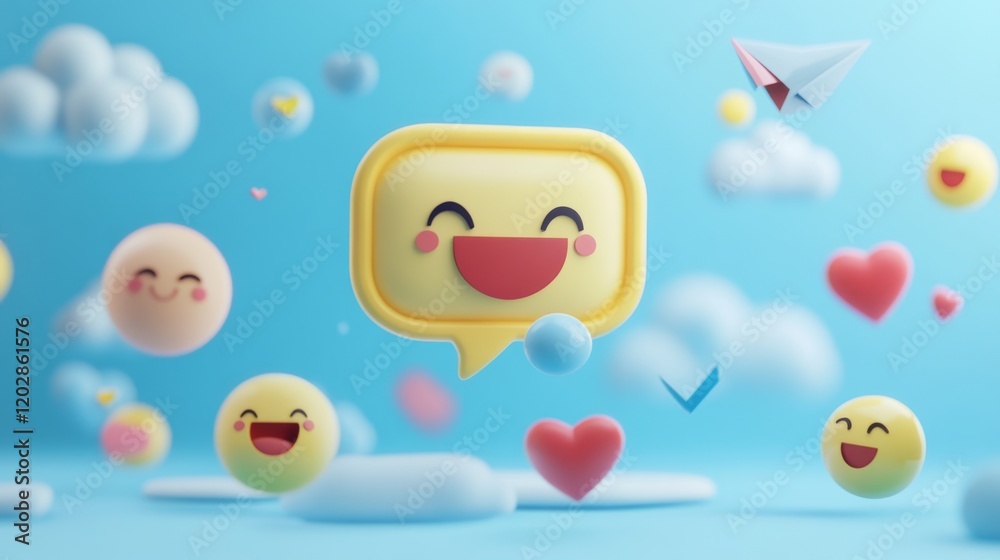 Social media device concept, interactive messaging elements, floating ...