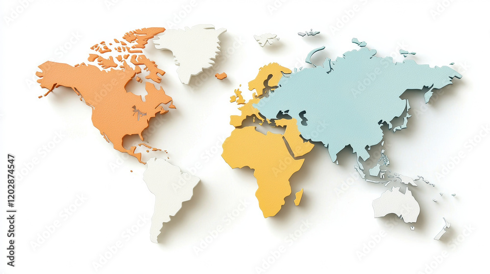 Vibrant world map with contrasting colors highlighting continents and ...