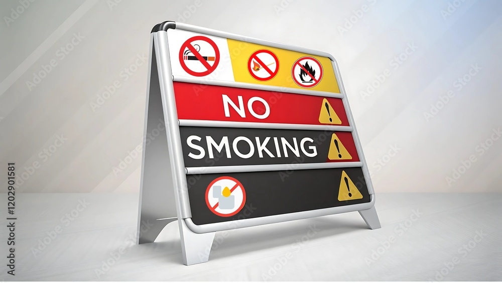 No Smoking Warning Sign with Safety Icons, Smoke-Free Zone Concept ...