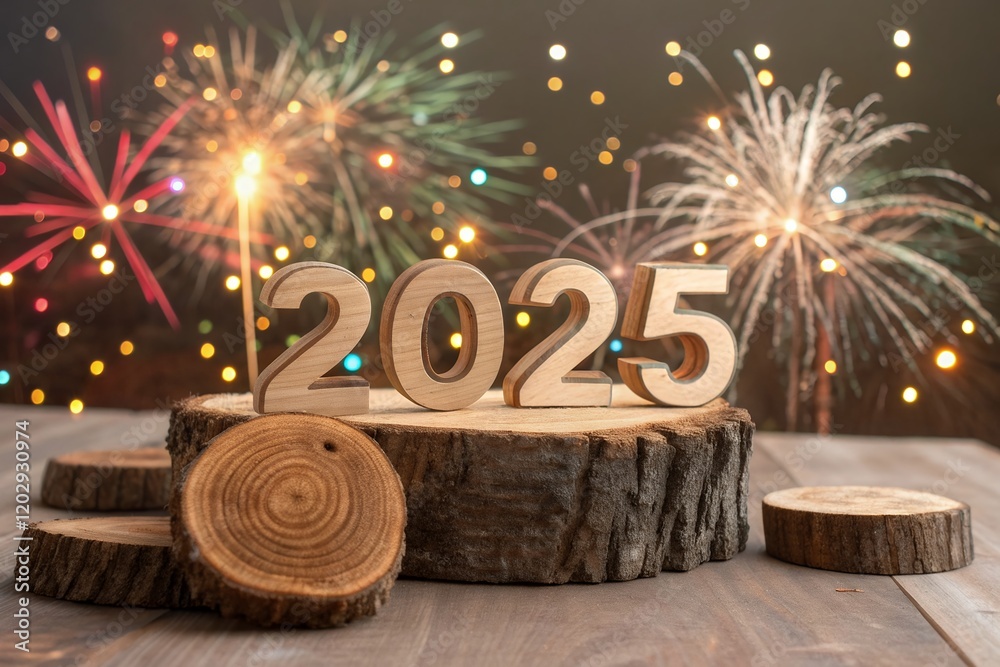 Stock-Foto „Happy New Year 2025 colorful firework illumination on dark ...