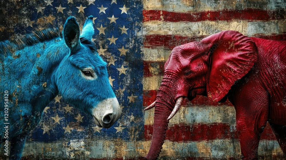 "Democrat and Republican American Political Parties: Blue Donkey and ...
