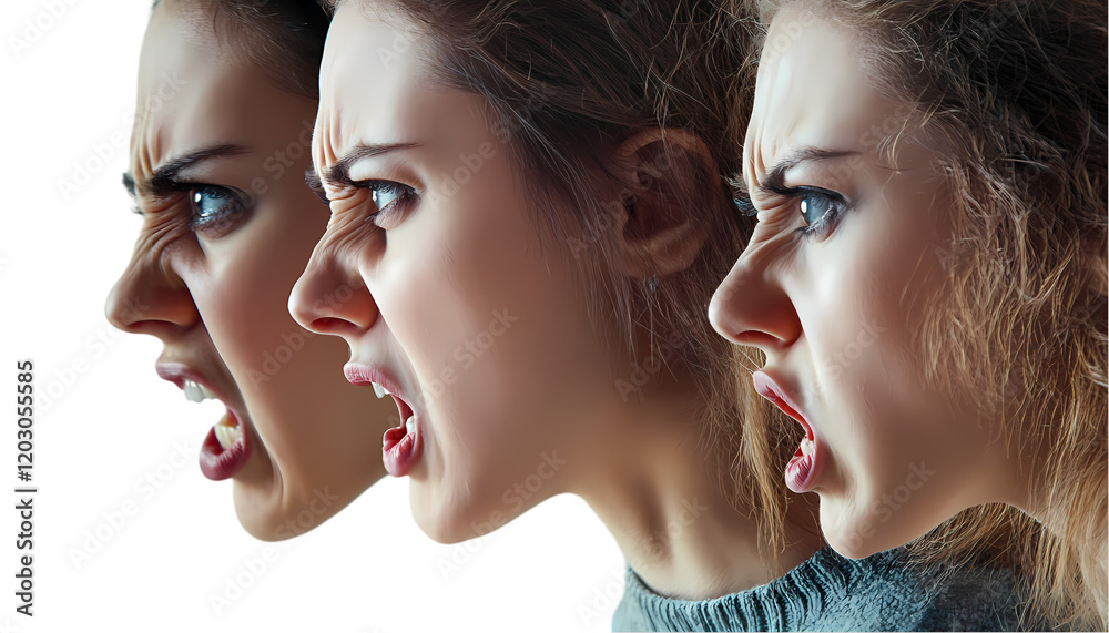 Angry Woman Profile Series Intense Scream Facial Expression art yell ...