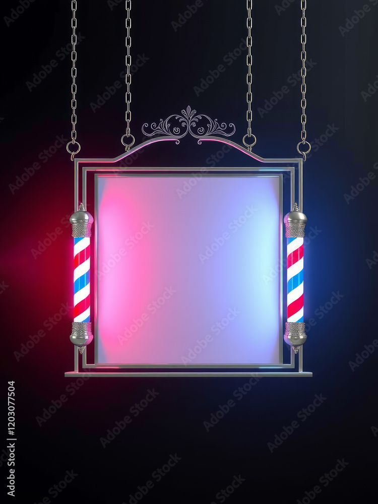 elegant frame with barber poles hanging from chains and cinematic ...