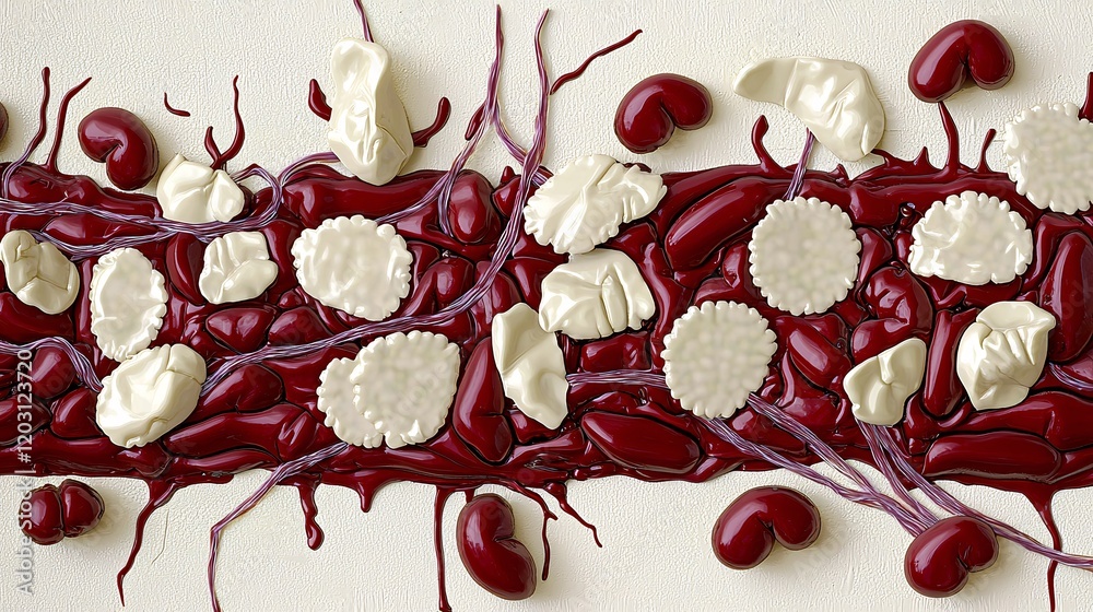 close-up of platelets forming a blood clot around an injury, with ...
