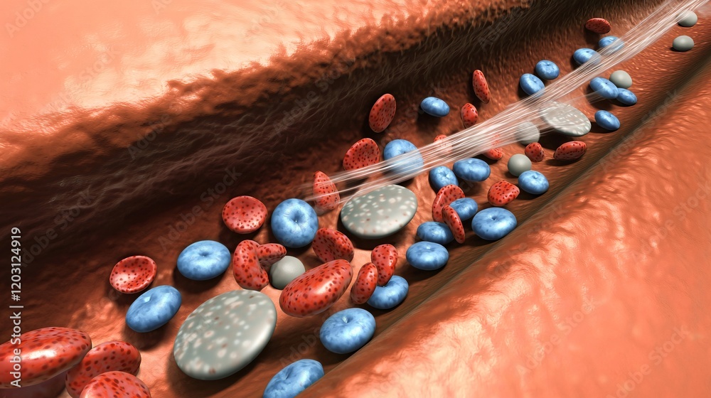 image of blood clot forming, showing platelets and fibrin strands in ...