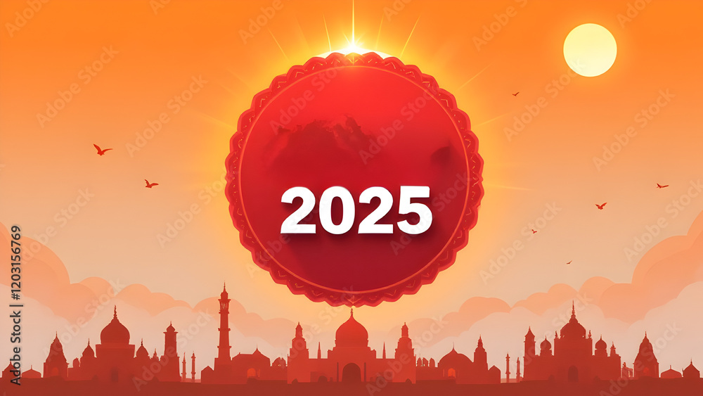 Saffron and orange silhouette of temples and religious architecture ...