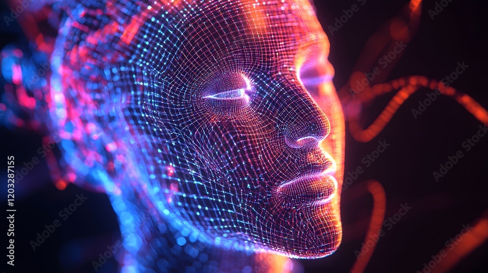 Dynamic hologram of ai entity digital realm 3d visualization futuristic ...