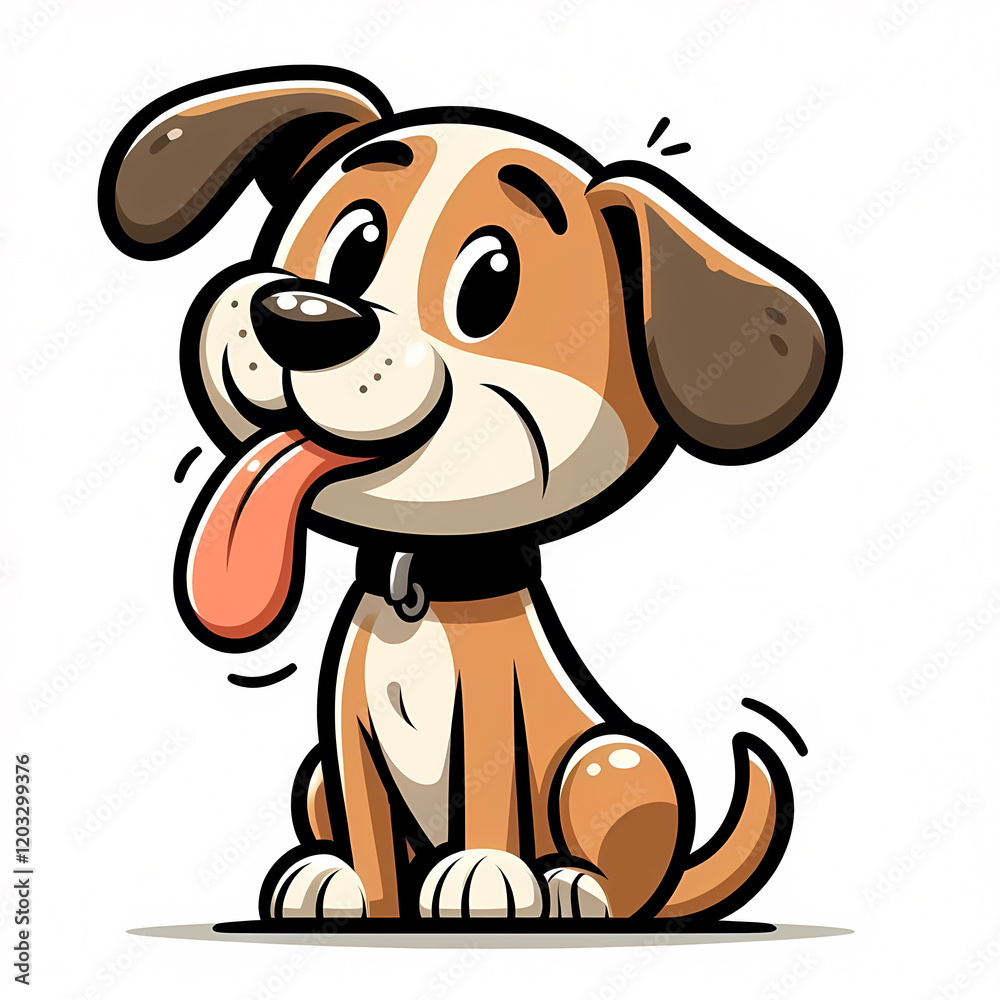 Vector-style cartoon dog sitting upright with a goofy expression ...
