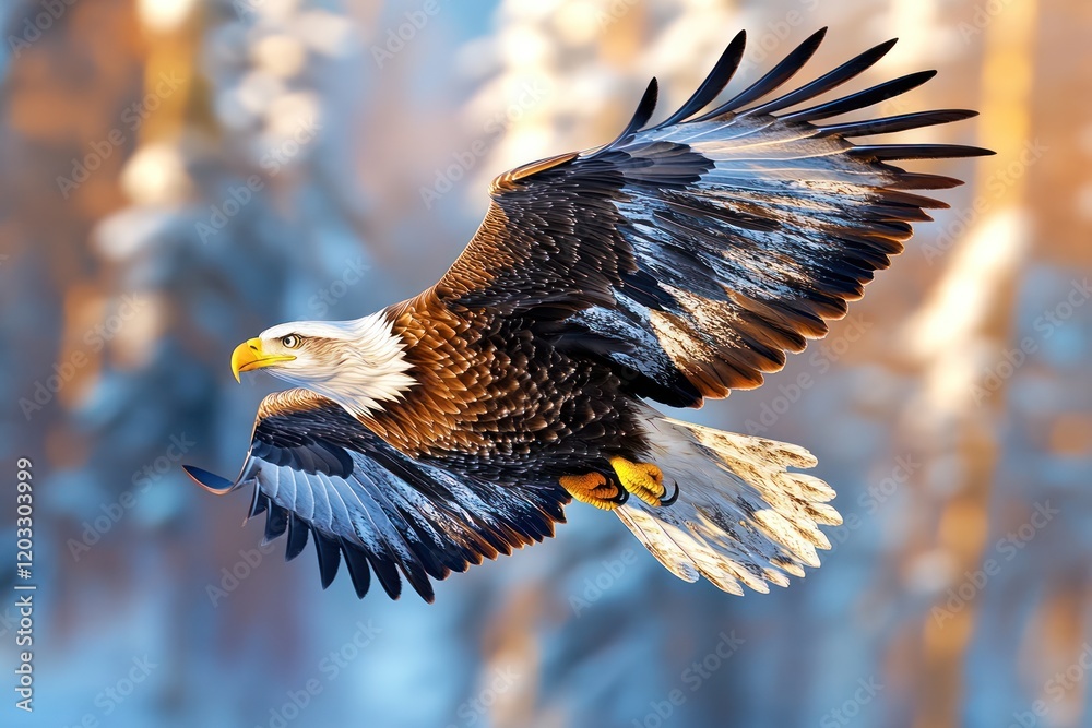 Panoramic View of Majestic Bald Eagle Soaring High in the Mountain Sky Stock Photo | Adobe Stock
