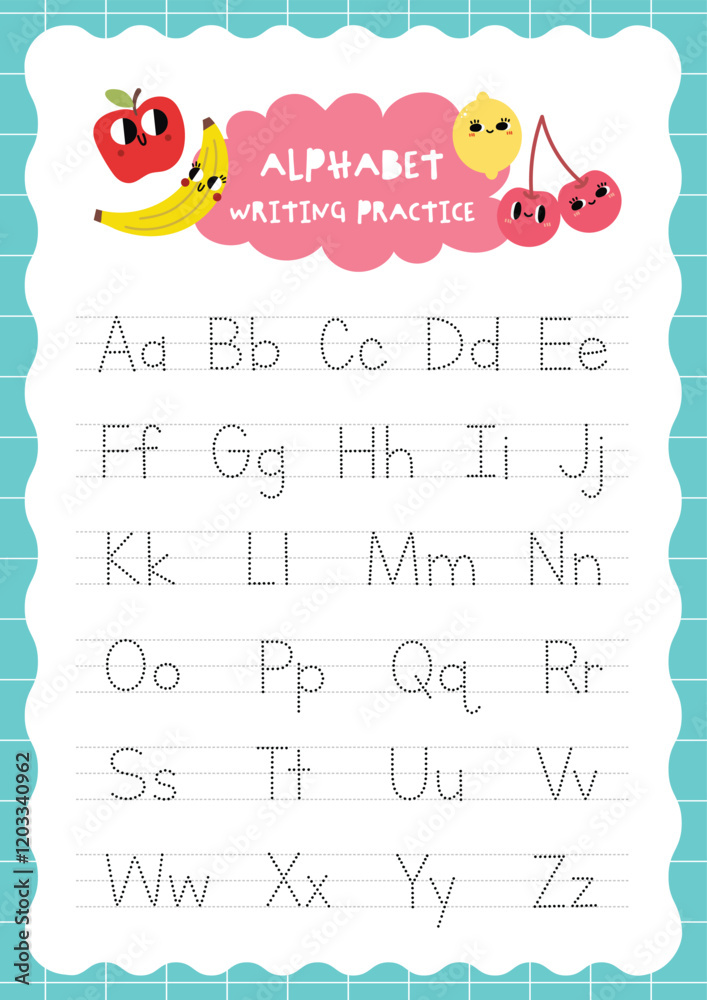 Flat Design Vector Cute Colorful Alphabet A to Z Handwriting Practice ...