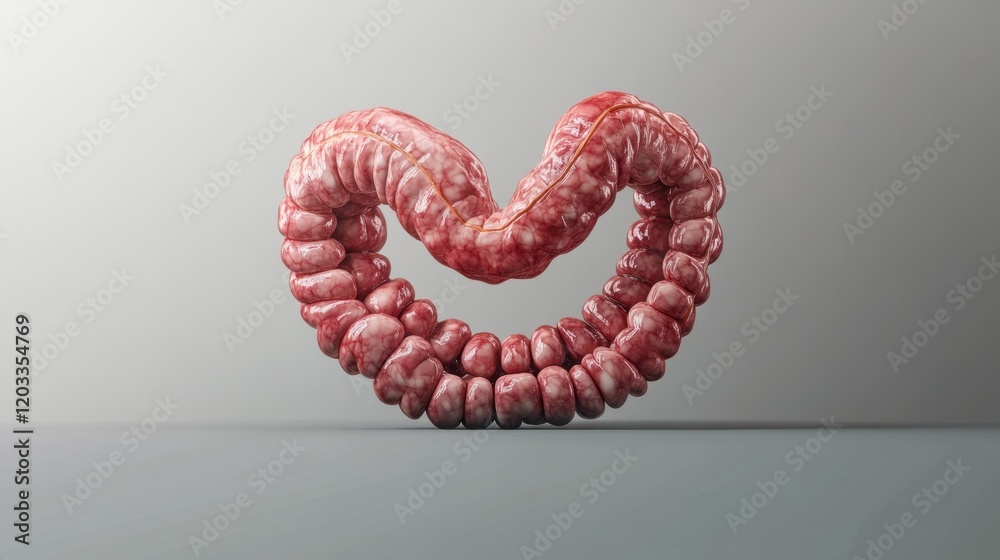3D anatomical model of the human large intestine, showing realistic ...