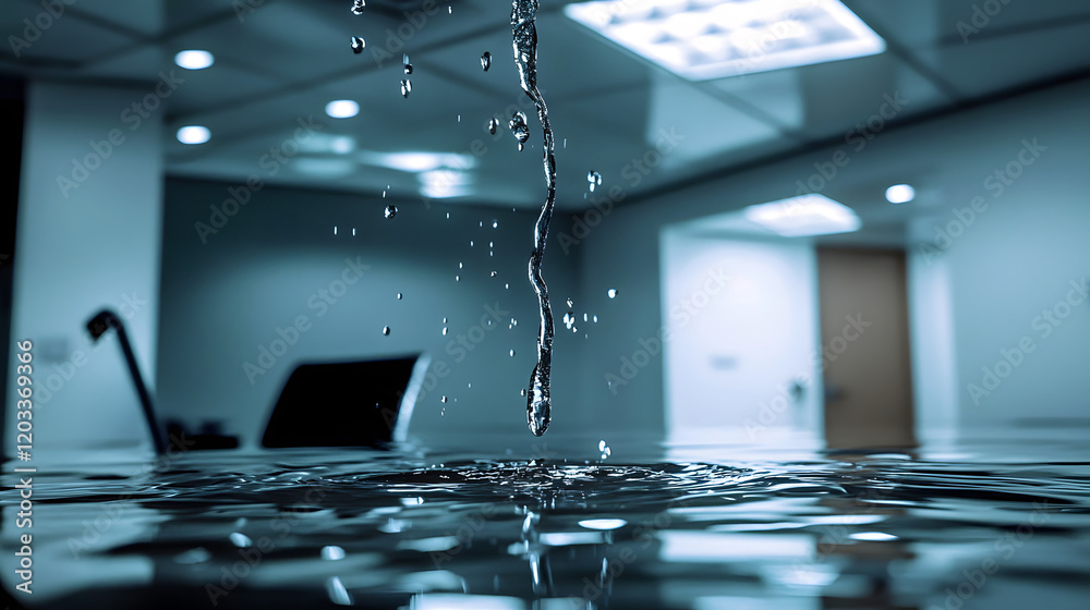 Water dripping from ceiling tiles in an office after a flood Stock ...