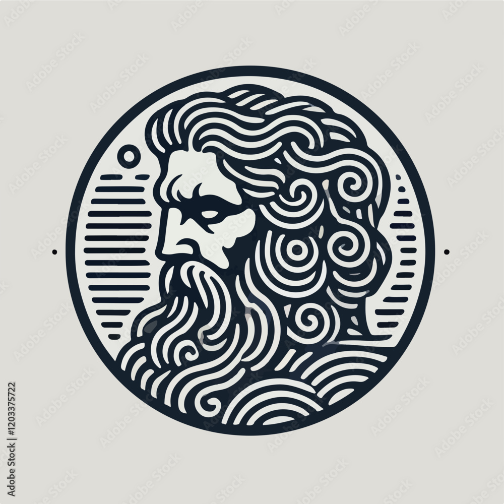 Poseidon Line Art: An abstract, minimalist line art portrait of ...