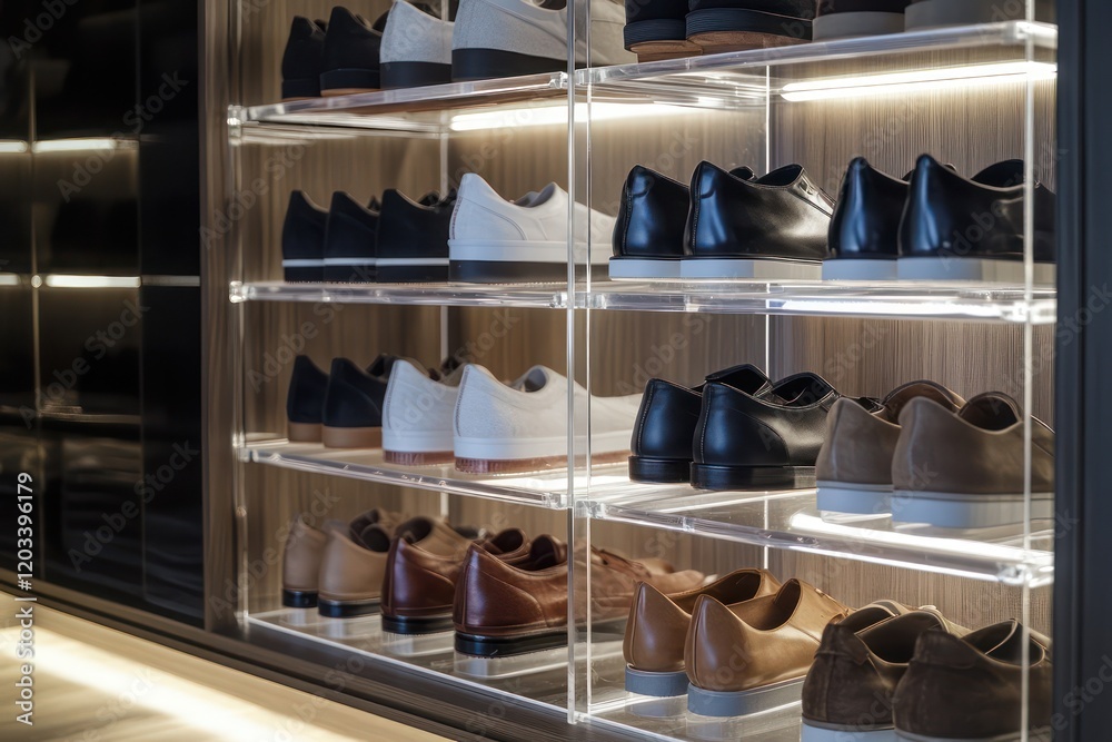 Tiered shoe racks with transparent acrylic dividers and integrated ...