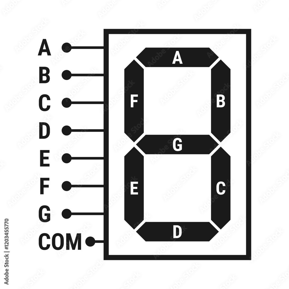 Seven segment display pinout. Vector illustration isolated on white ...