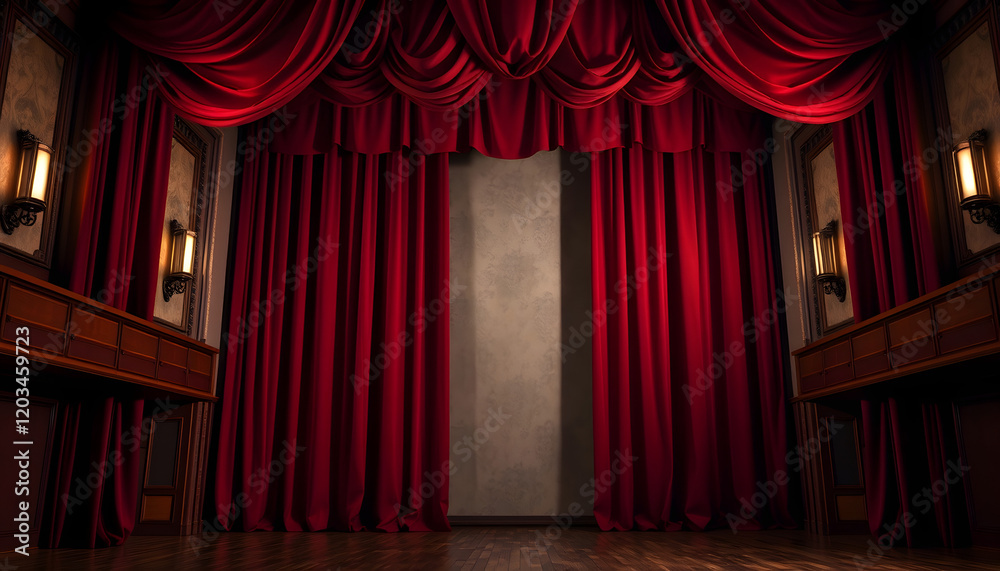 Classic Theater Scene, A vintage theater stage with imposing red ...