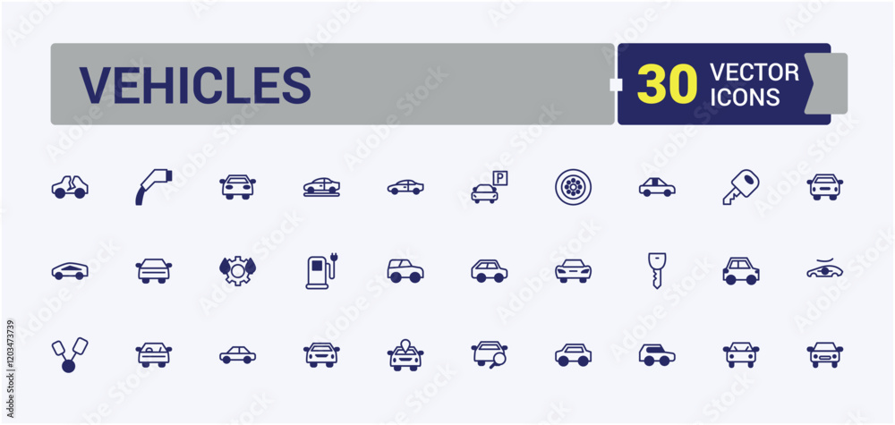 Vehicles icon pack. Includes thin line on, auto, transport, automobile ...
