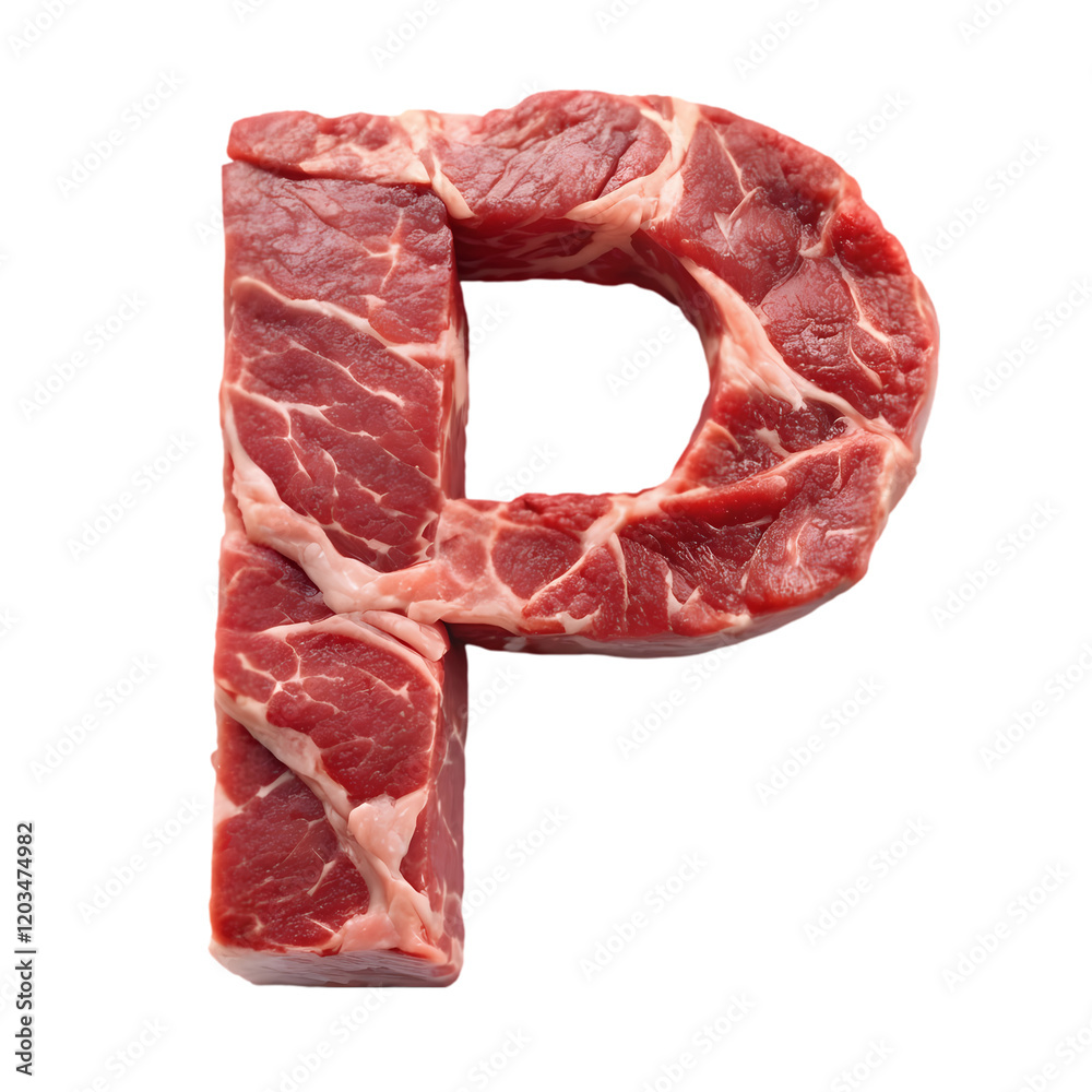 Raw Beef Letter P Alphabet Food Steak Meat Graphic red cut menu cook ...