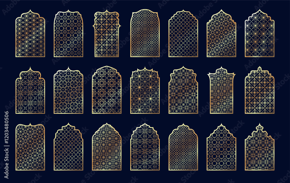 Arabian ornamental window arches. Traditional islamic arch frames with ...
