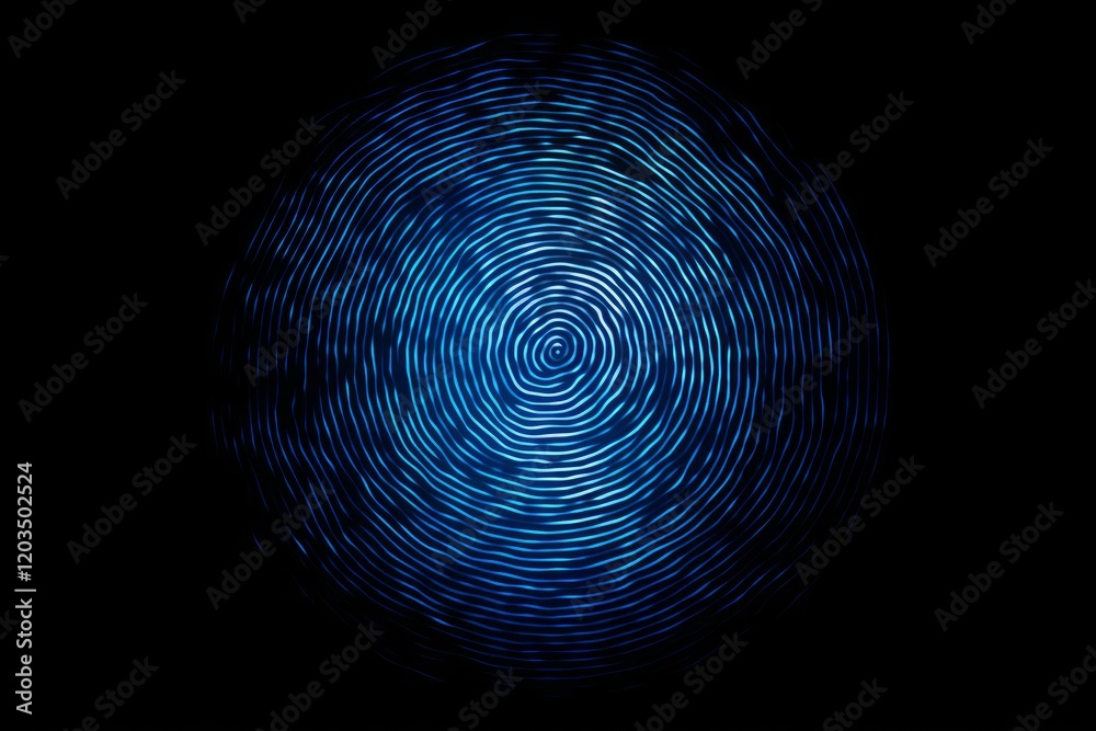 Abstract Blue Circular Light Trails Forming A Fingerprint Pattern Representing Concepts Like