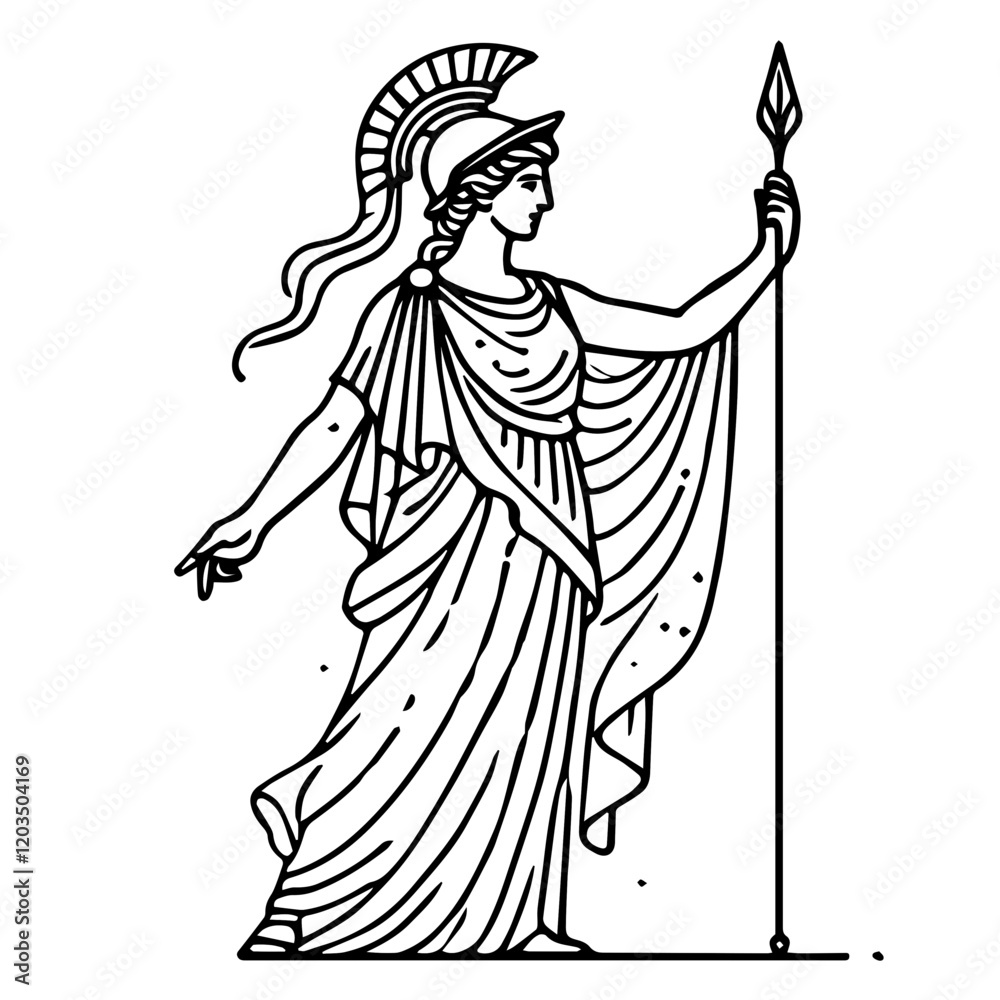 Vector de Stock Athena, Goddess of Wisdom: A line drawing illustration ...