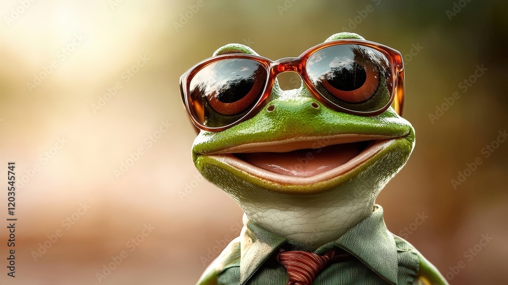 Mr. Frog wearing stylish sunglasses, a sharp shirt and tie, and ...