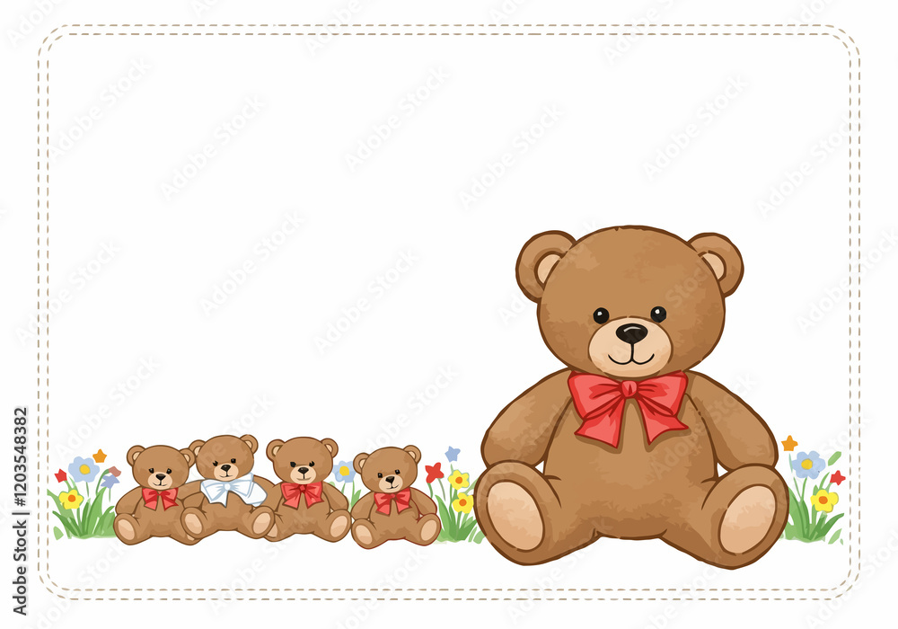 Teddy Bear Border Clip Art. Cute teddy bears with bows and flowers ...