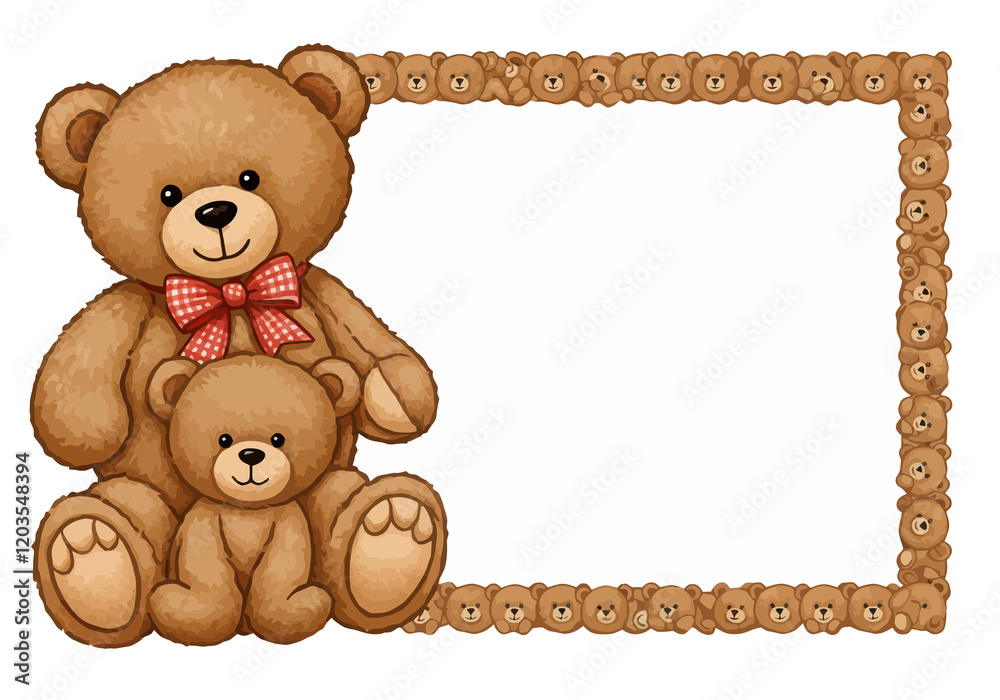 Teddy Bear Border ClipArt Design. Cute teddy bears with red bow tie and ...