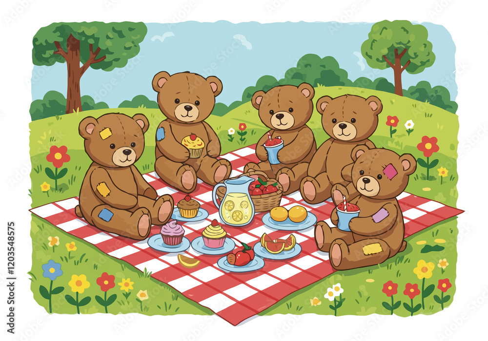 Teddy Bear Picnic ClipArt Design. A group of teddy bears enjoy a picnic ...