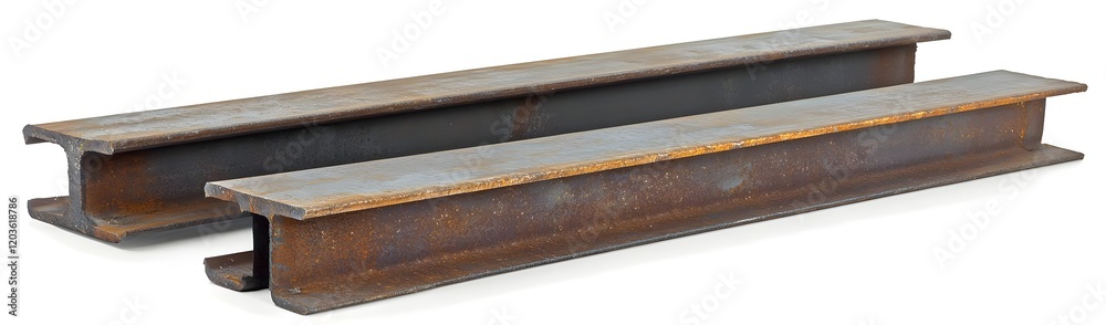 Two rusted steel I-beams commonly used in construction and structural ...